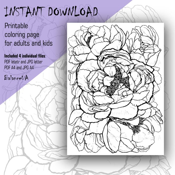 Printable Coloring Page Floral Coloring Page 85 X 11 and | Etsy