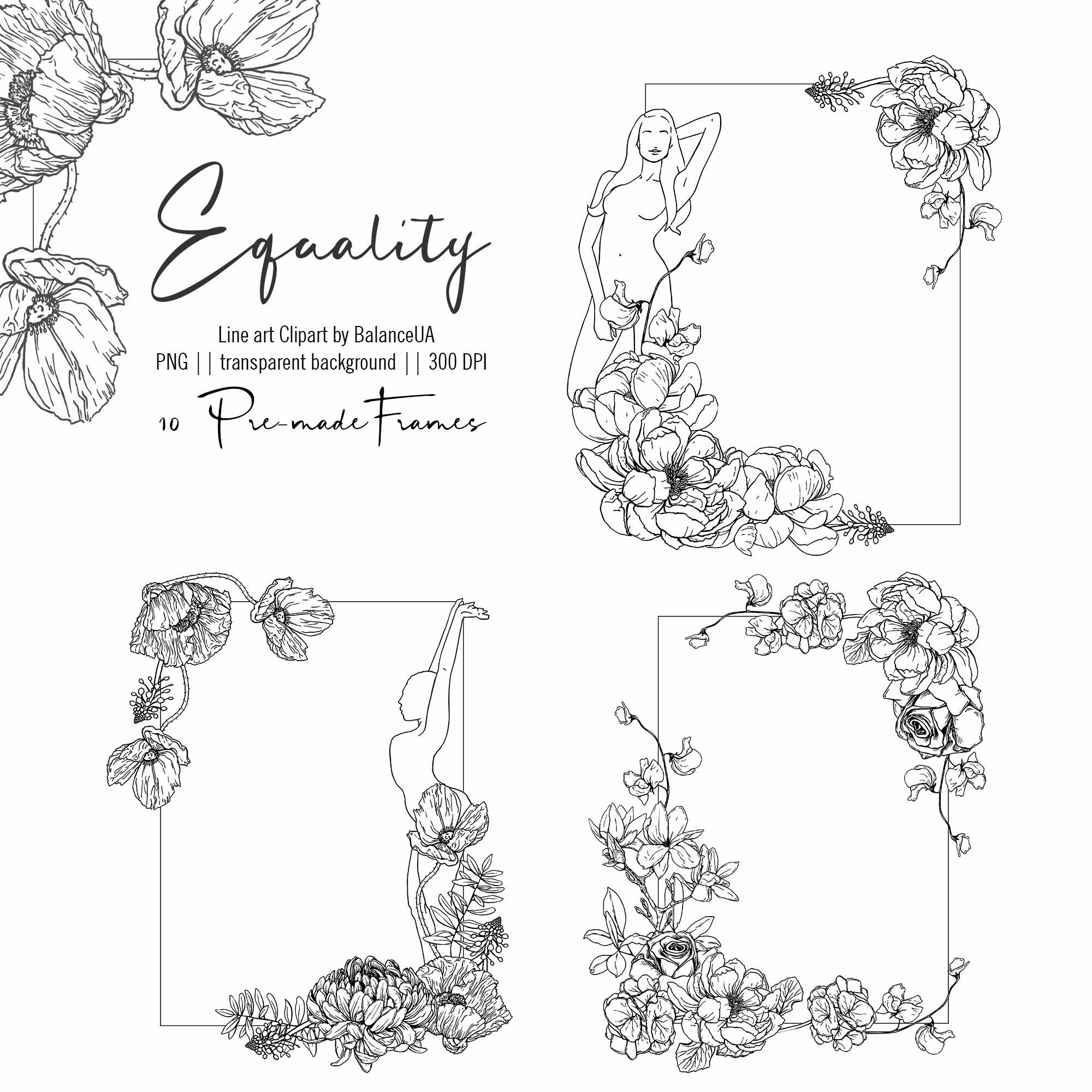 Line Art Frames Clipart Equality Clipart Floral Line Art - Etsy