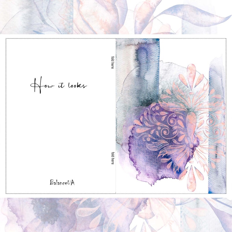 Abstract Watercolor Printable Card, Size 10x7 5x7 When Folded, Blank ...