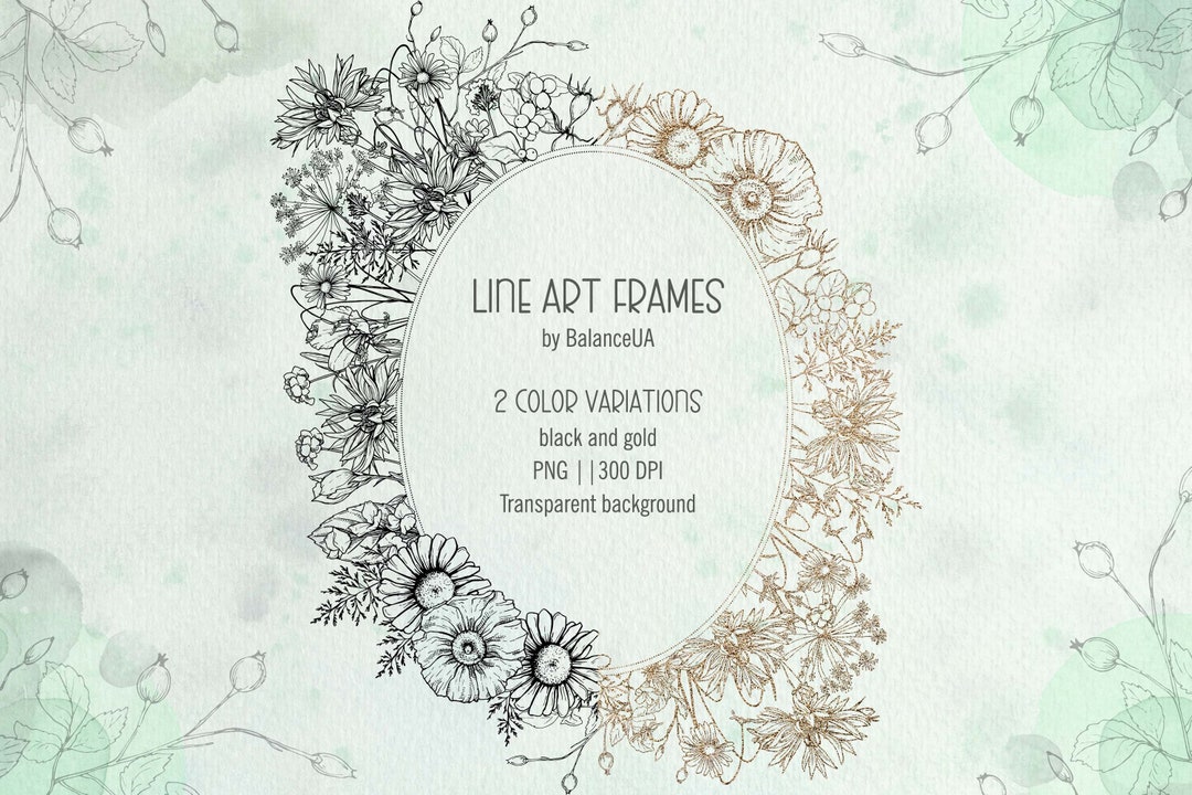 Floral Digital Frame, Botanical Frame Clipart, Meadow Floral Frame ...