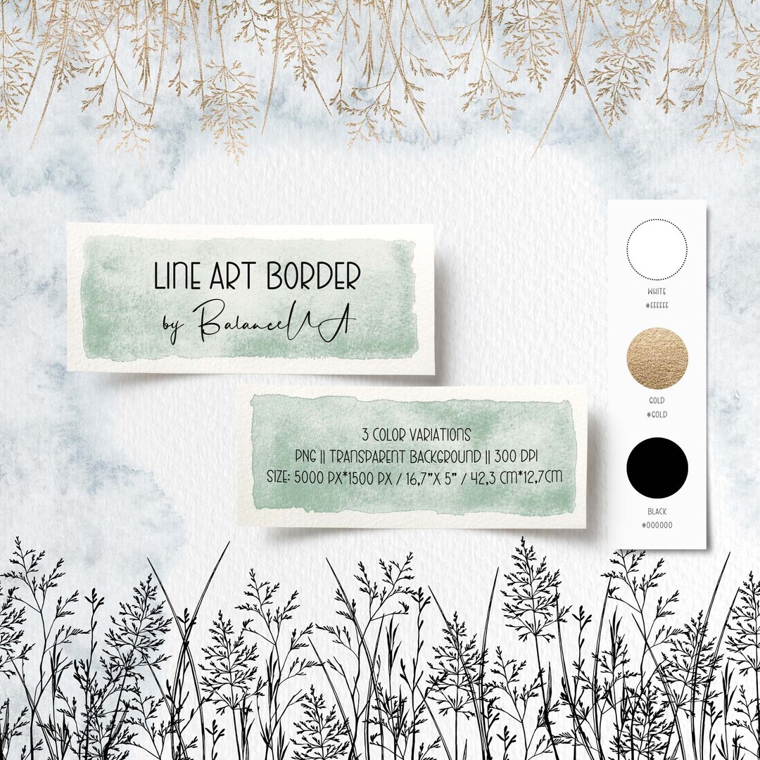 Floral Border, Line Art Seamless Border, Botanical Border, Line Art ...