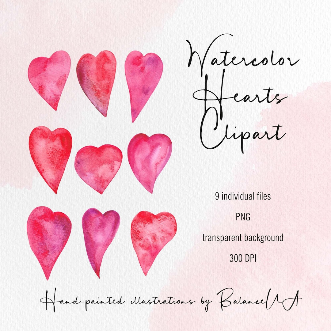 Watercolor Hearts Clipart, Valentine's Day Clipart, Simple Clipart ...