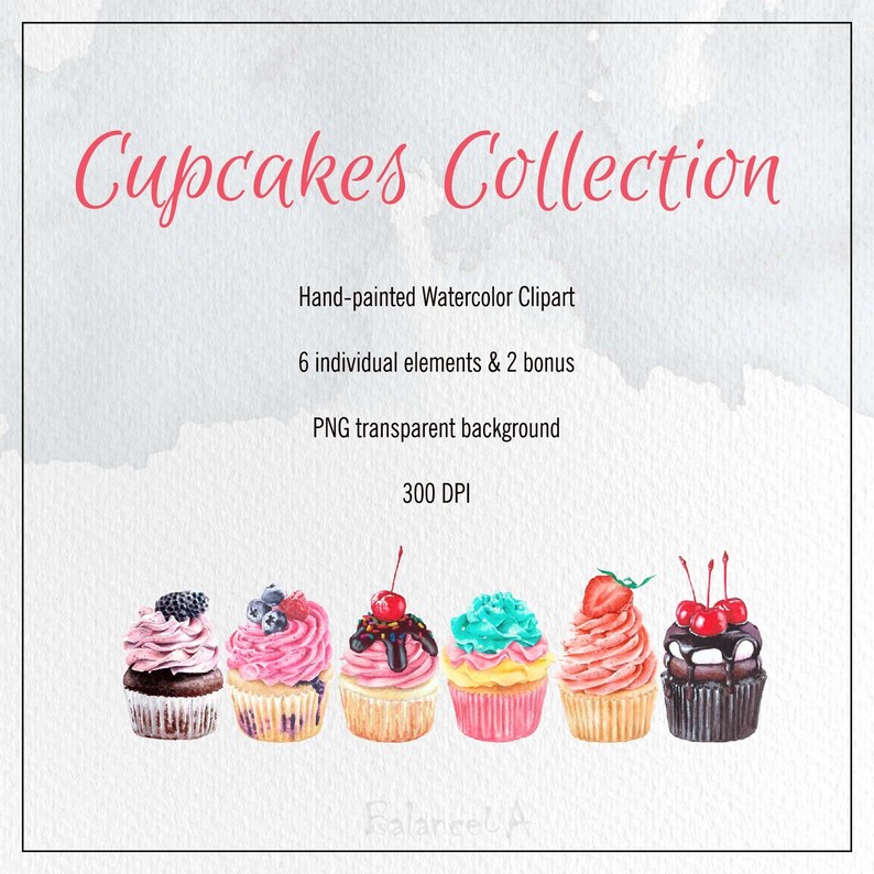Watercolor Cupcakes Clipart Birthday Clipart Printable Sweet - Etsy