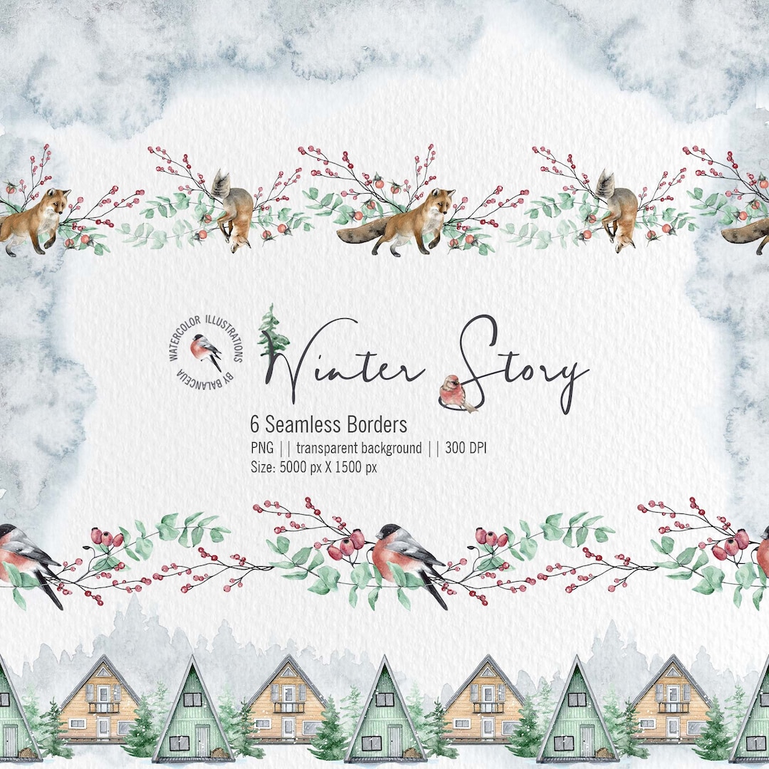 Watercolor Winter Border, Watercolor Clipart, Border PNG Seamless ...