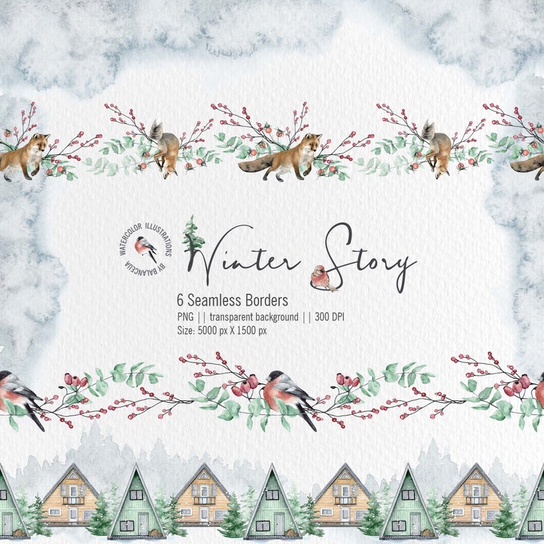 Watercolor Winter Border, Watercolor Clipart, Border PNG Seamless ...