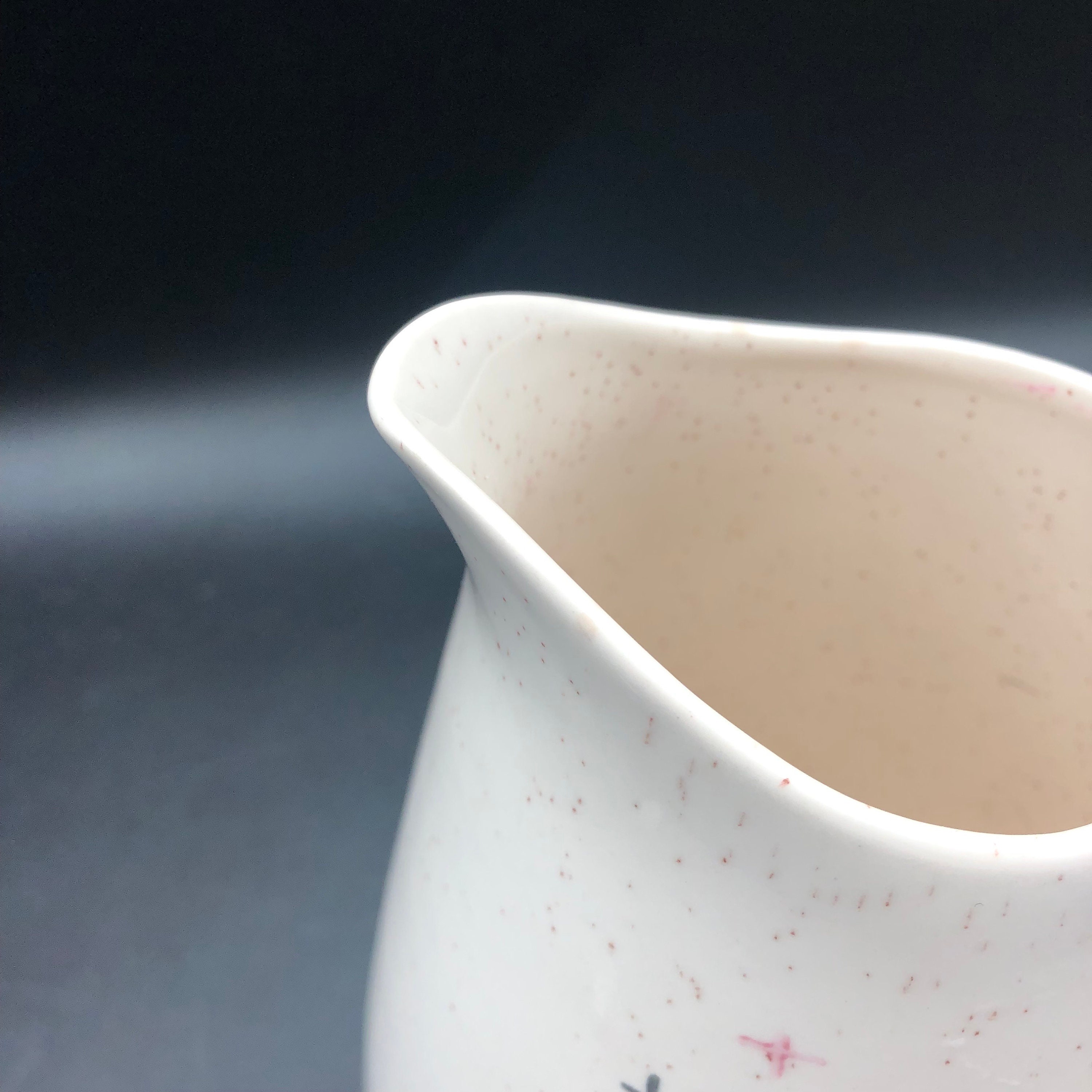 Vintage Tickled Pink Water Pitcher Vernonware Metlox Atomic Sputnik ...