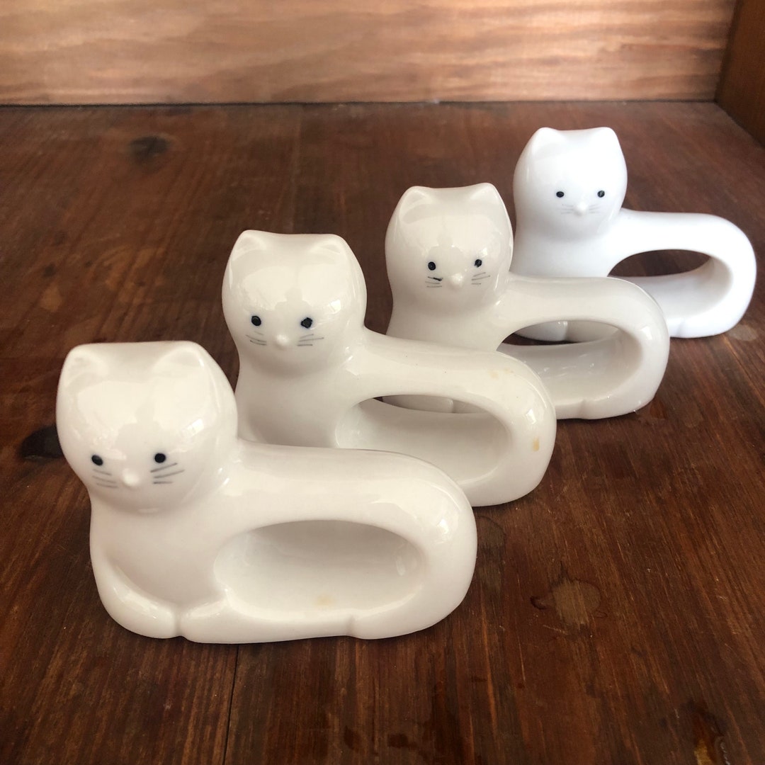 Vintage White Porcelain Cat Napkin Rings Made by Shafford Taiwan Set of ...