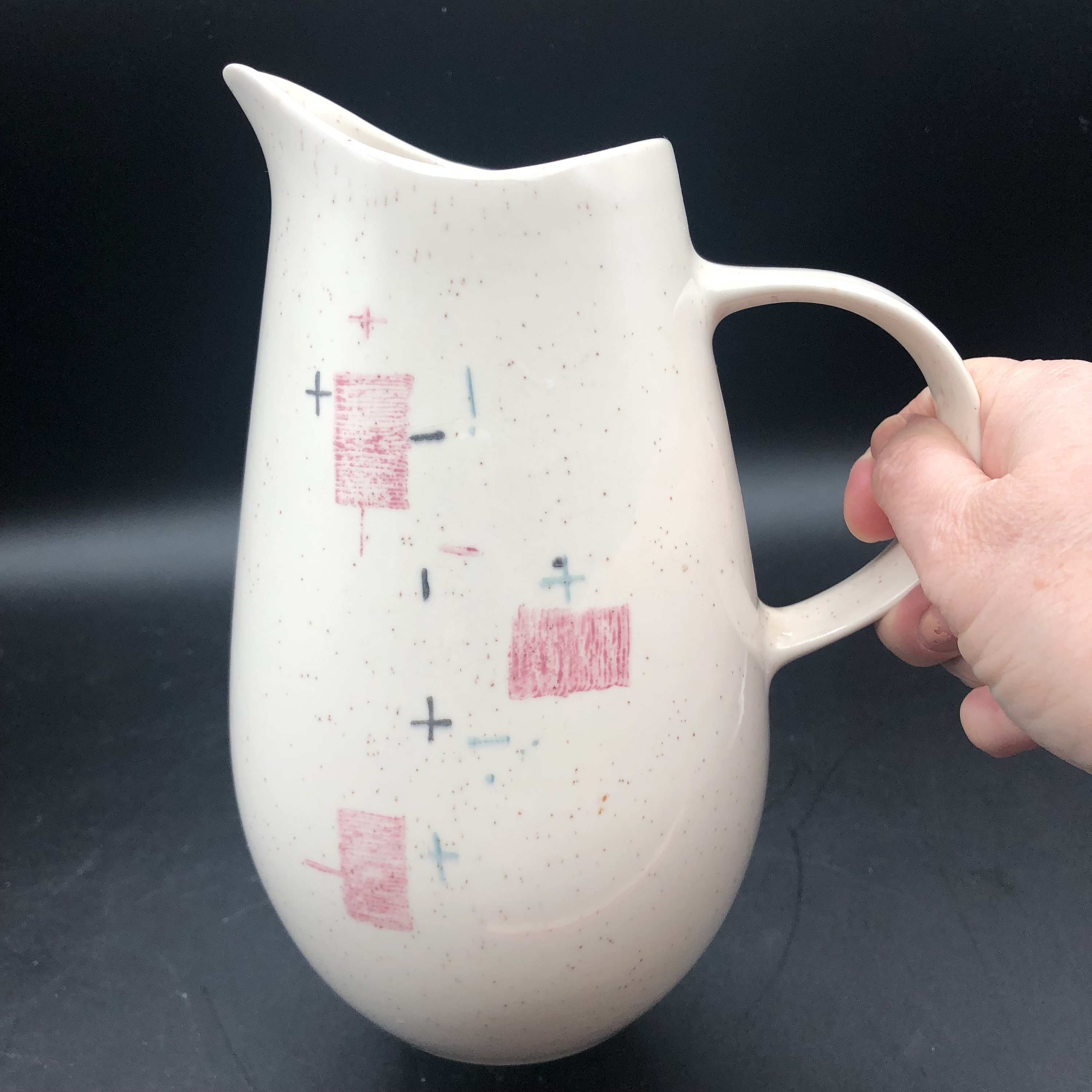 Vintage Tickled Pink Water Pitcher Vernonware Metlox Atomic Sputnik ...