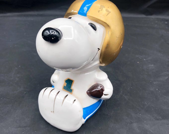 1960s Snoopy Football Player Figurine Ceramic 1966 Peanuts Piggy Bank ...