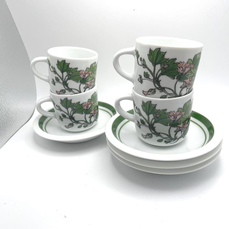 Vintage Ikea Espresso Cups and Saucers Set of 4 Midsommar Pattern ...