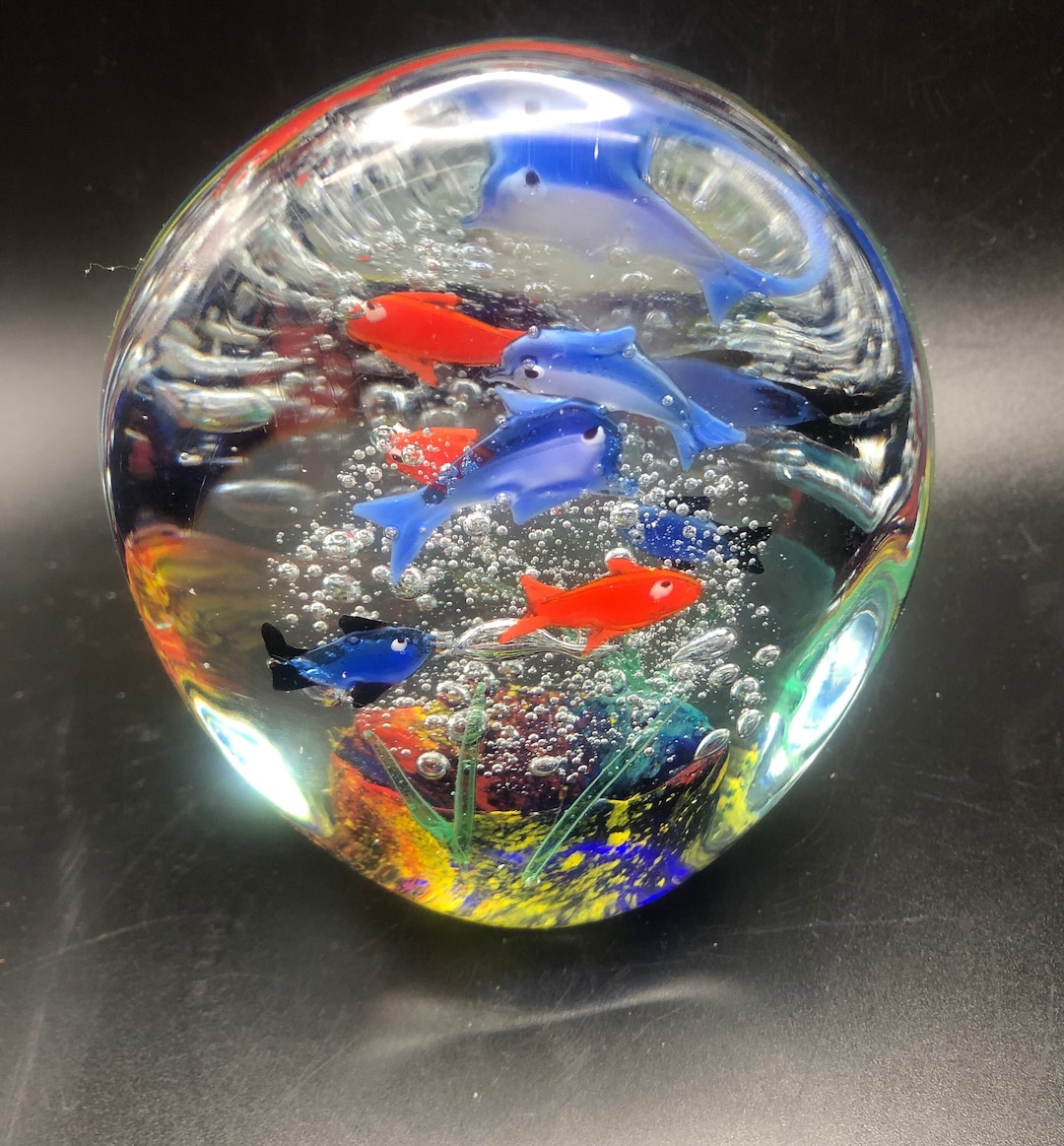 Art Glass Fish Paperweight Aquarium Bubbles Murano Style Sculpture ...