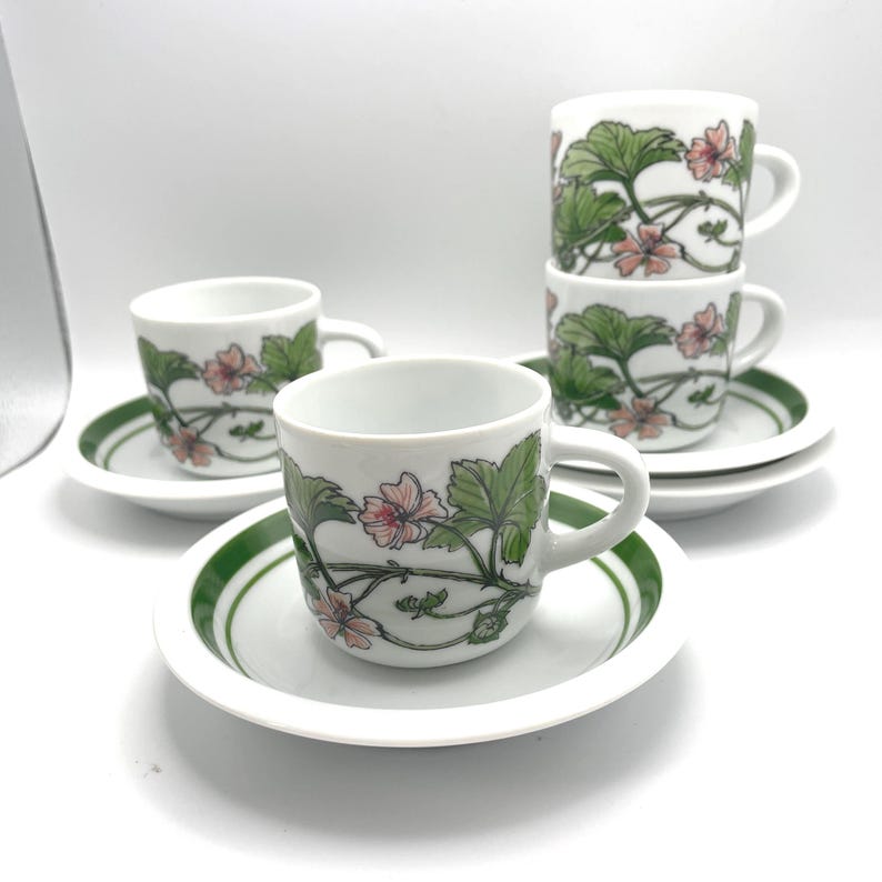 Vintage Ikea Espresso Cups and Saucers Set of 4 Midsommar Pattern ...