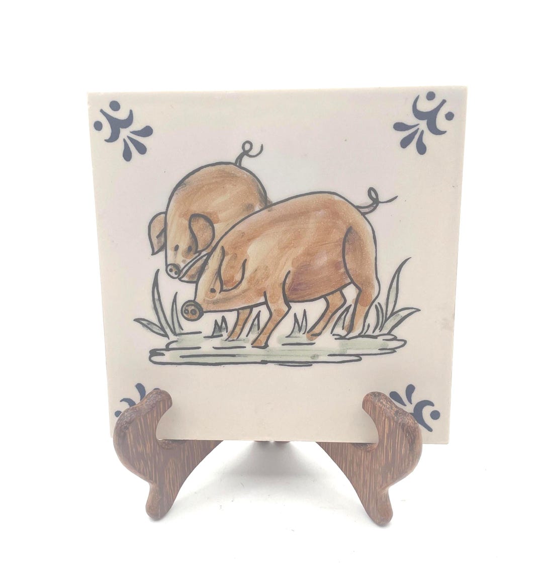 Vintage Pig Tile Made in Portugal Hand Painted Ceramic 6"x 6" - Etsy