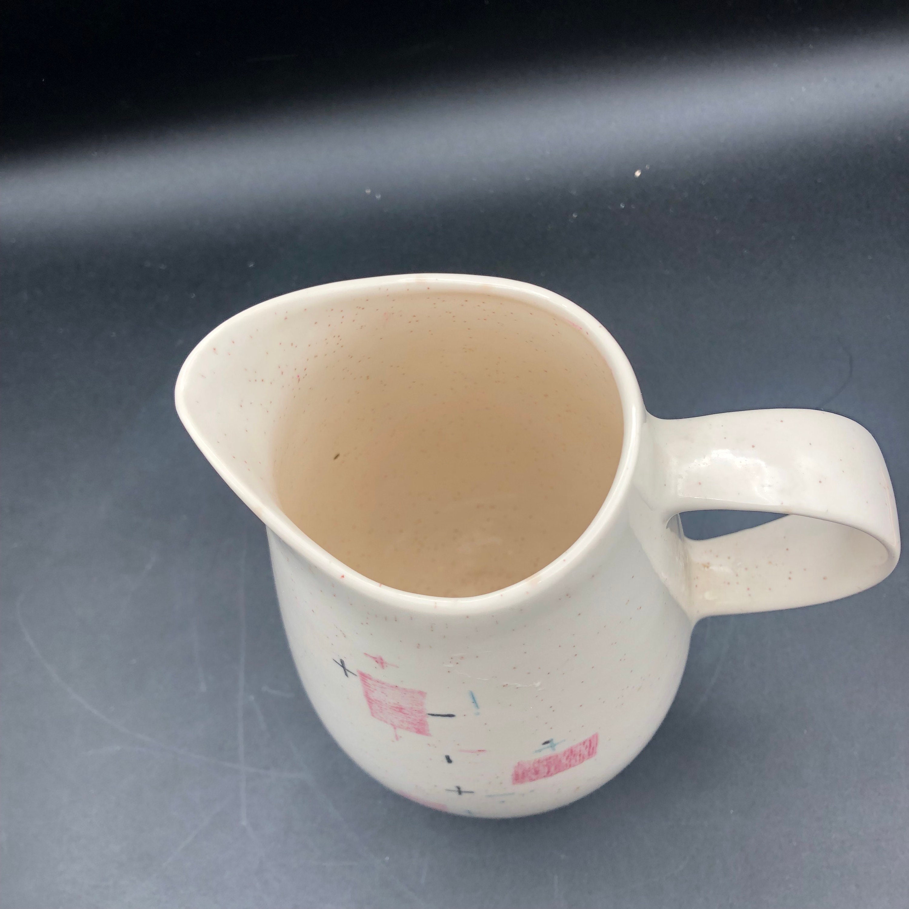 Vintage Tickled Pink Water Pitcher Vernonware Metlox Atomic Sputnik ...