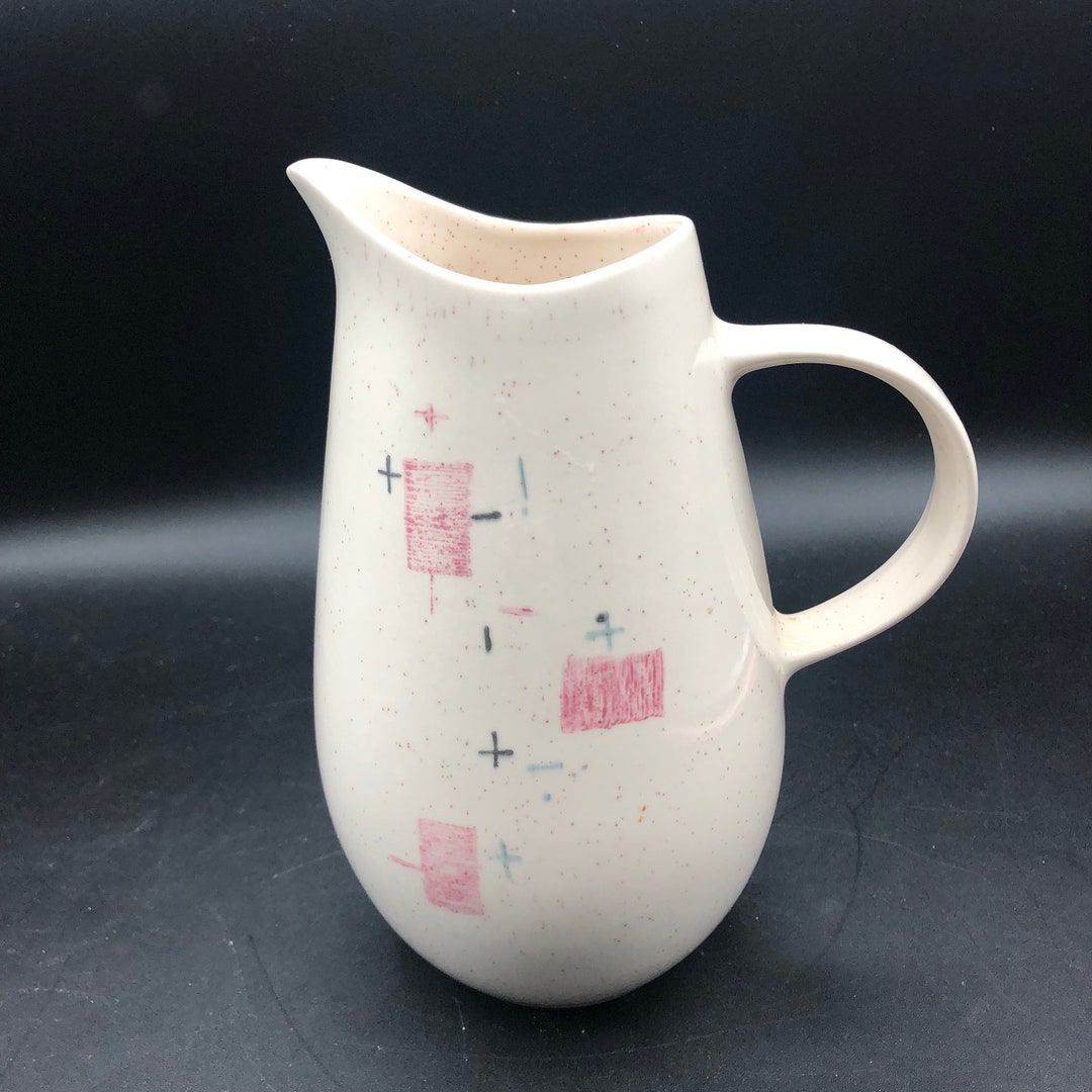 Vintage Tickled Pink Water Pitcher Vernonware Metlox Atomic Sputnik ...
