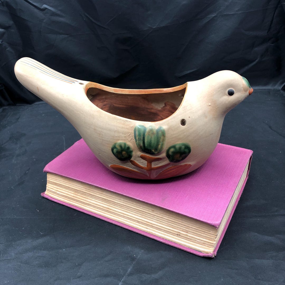 Scandinavian Bird Planter Pottery Ceramic Floral Hand Painted With ...