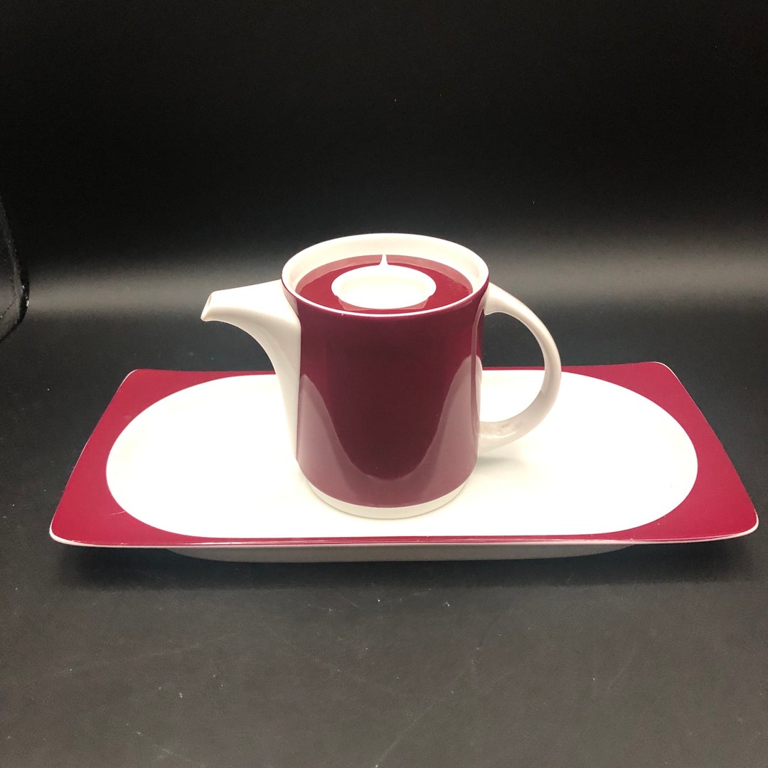 Vintage Thomas Germany Teapot and Tray Red and White Interior - Etsy