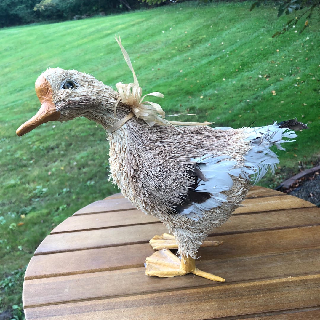 Sisal Duck With Real Feathers, Farmhouse Spring Decor - Etsy