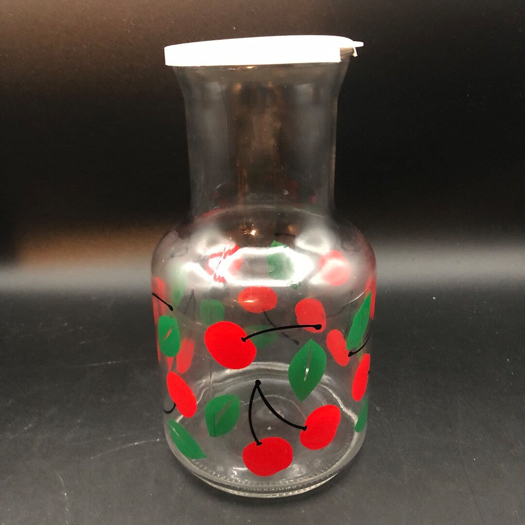 Vintage Libbey Red Cherry Glass Carafe Juice Decanter Pitcher With ...