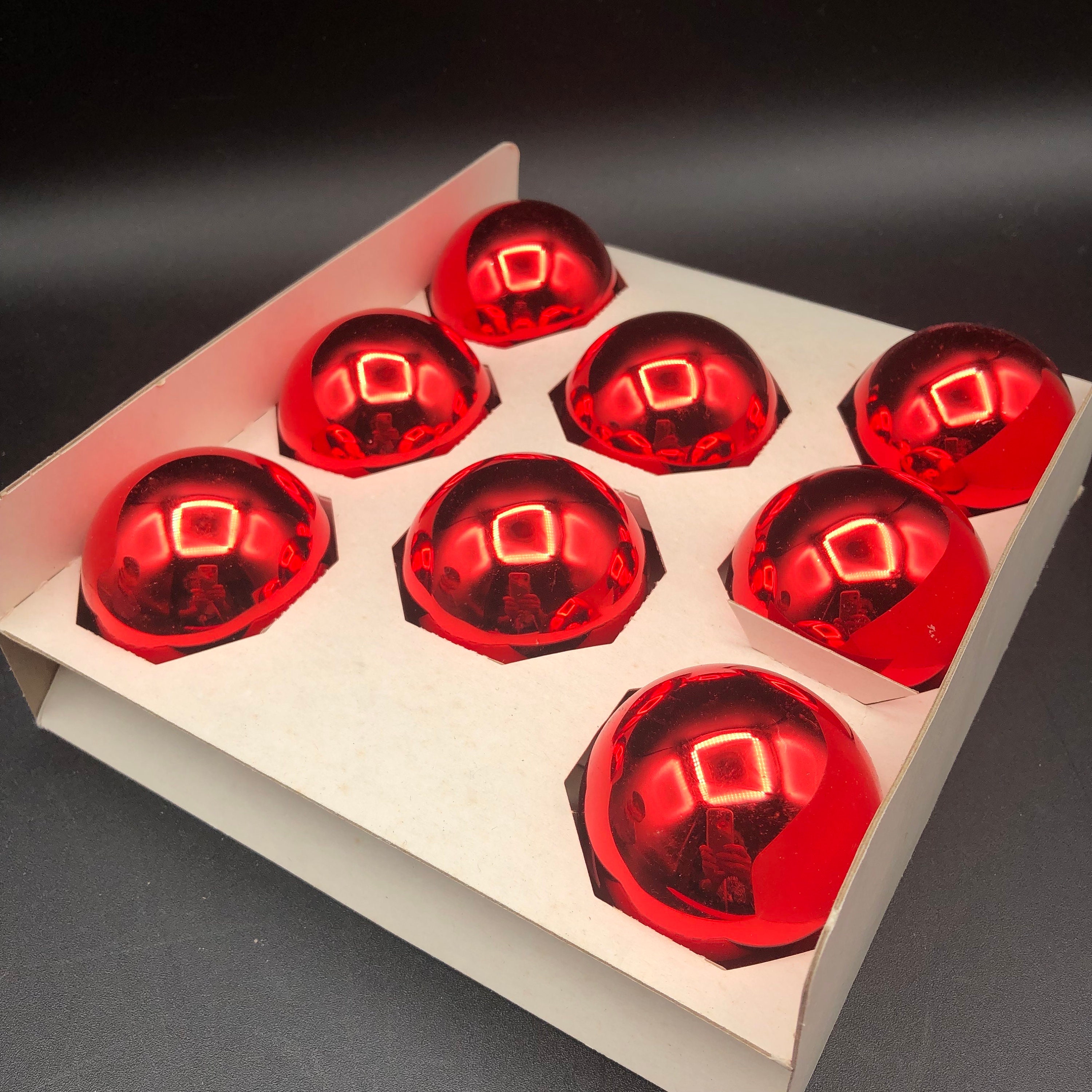 Vintage Red Christmas Glass Ornaments Pyramid Set of 8 Balls Bulbs ...