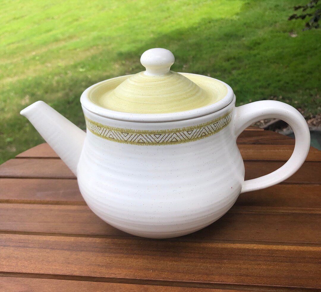 Franciscan Teapot Hacienda Green Earthenware Made USA Triangle Pattern Maker Marked Vintage 7"(h ...