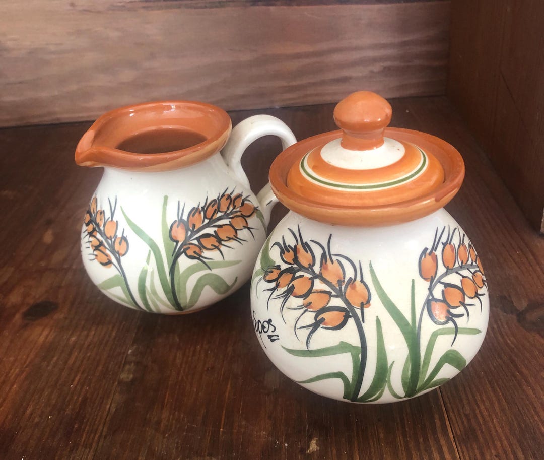 Vintage Wheat Pattern Sugar Bowl and Creamer Set, Hand Painted ...