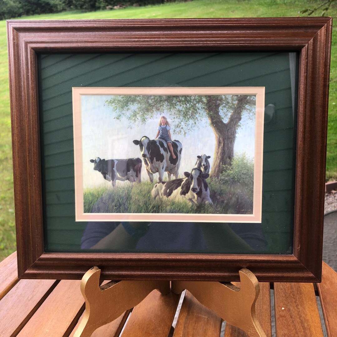 Robert Duncan Print girls Club Wood Framed Matted Cows Girl Riding ...