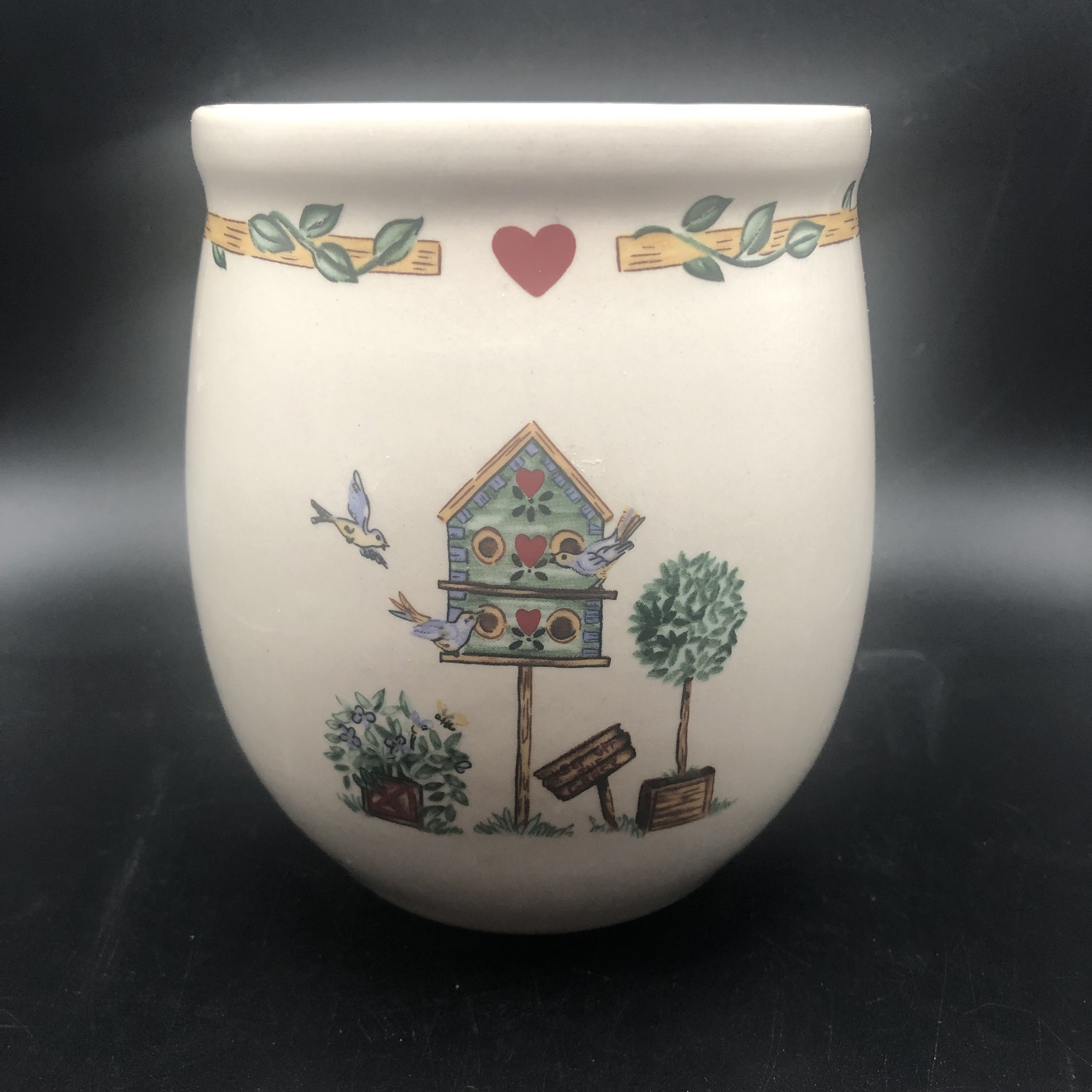 Thomson Pottery Birdhouse Design Crock or Utensil Holder Bluebirds ...