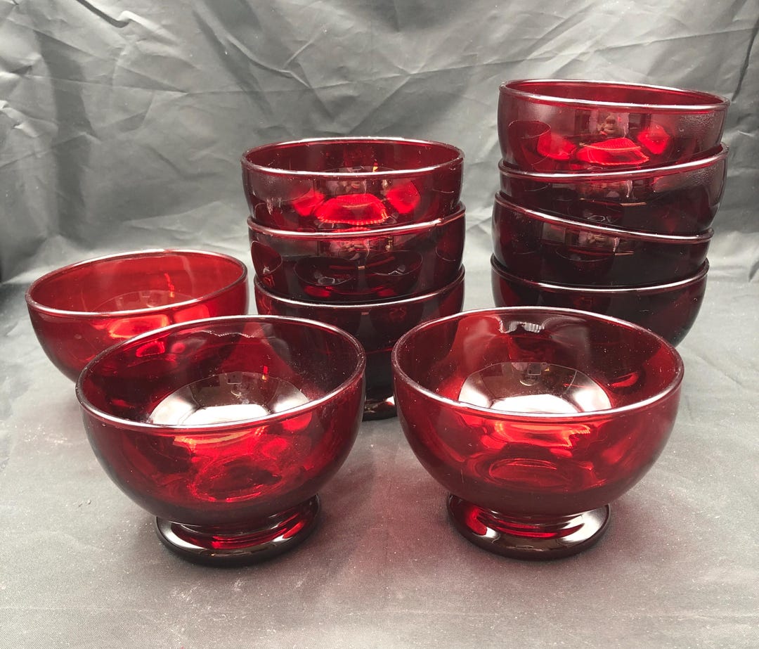 Anchor Hocking Royal Ruby Red Bowls Set of 10 Small Baltic Low Footed ...