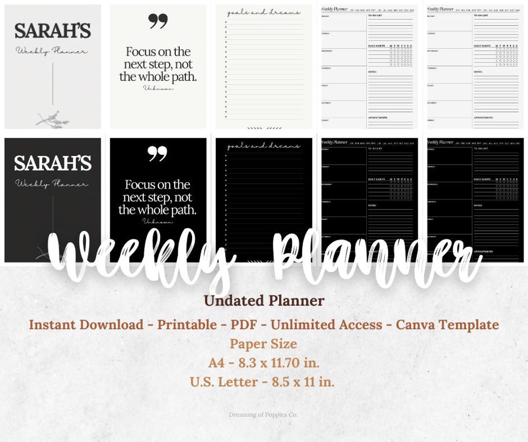 Weekly Planner With Name | Minimalist Design | 4 Color Choices | Canva ...