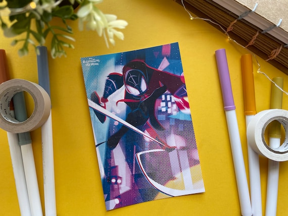 Spiderman A6 postcard / Into the Spiderverse Illustration | Etsy