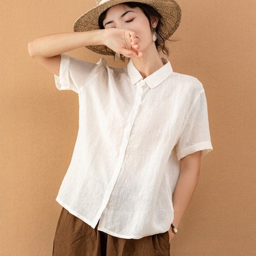 Women's Linen Top Button up Shirt Oversized Crop Tops - Etsy