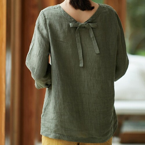 Women Tops Linen Top Long Sleeves Top Loose Casual Tops Linen - Etsy