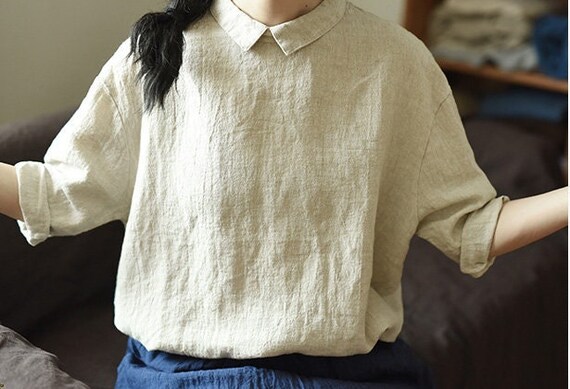 Pure Linen Tops for Women Long Sleeves Linen Shirt Tunic Top | Etsy