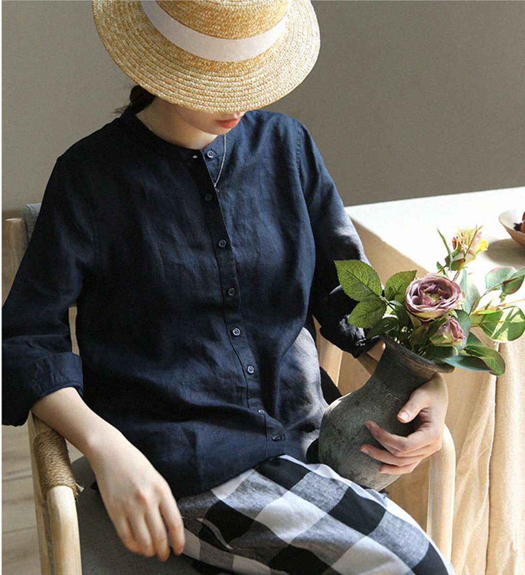 Women Linen Shirtsummer Spring Loose Linen Tops Blouses Long Sleeves ...