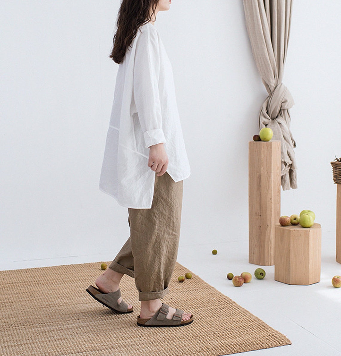 Women Linen Shirts, Oversized Linen Blouses, Handmade Plus Size Linen ...