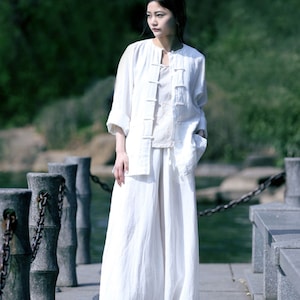Linen Tops for Women, Spring Summer Linen Coat, White Linen Shirts ...