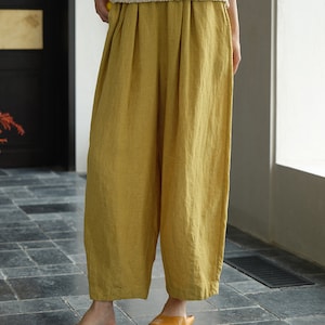 Linen Pants With Pockets, Cotton Linen Trousers for Women, Fall Elastic ...
