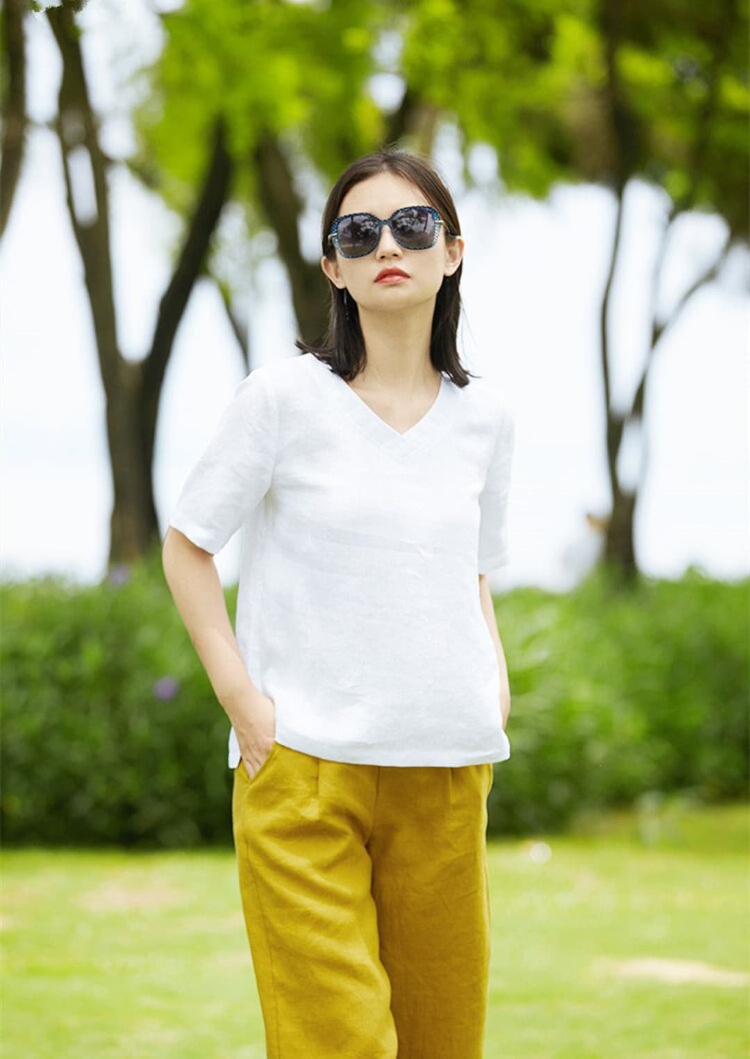 Linen Tops for Women, Linen Tunic Tops, Summer Short Sleeves Custom ...