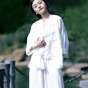 Linen Tops for Women, Spring Summer Linen Coat, White Linen Shirts ...