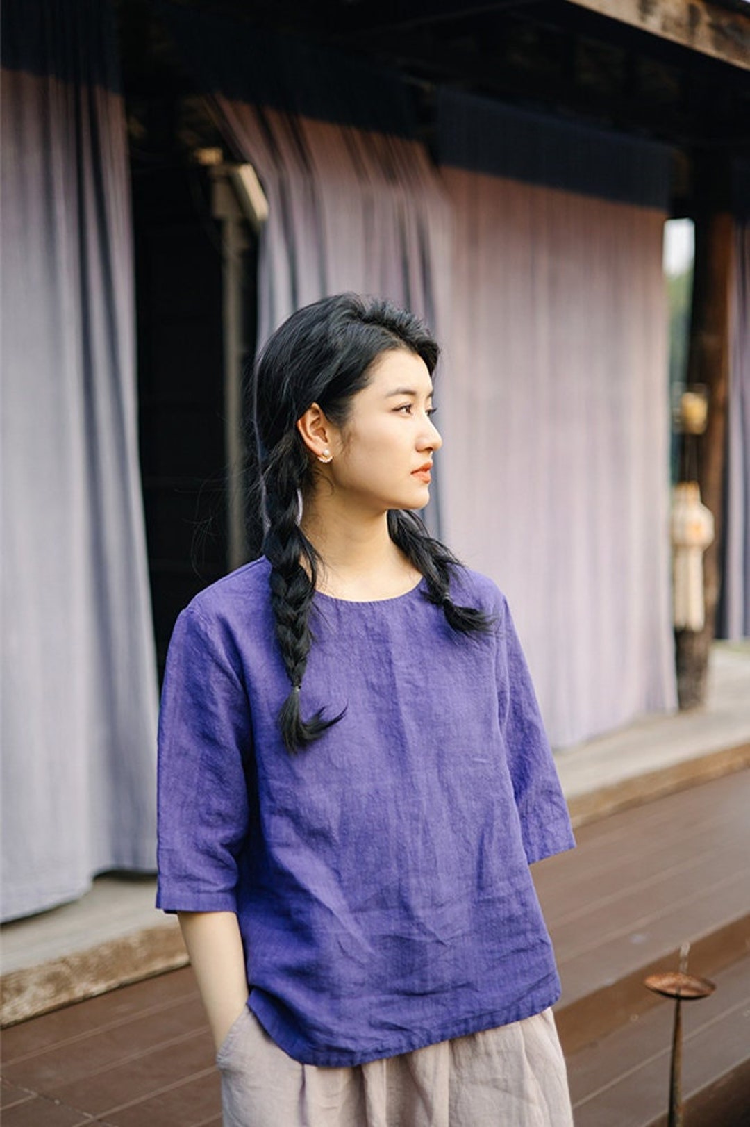 Women's Linen Top, Summer Loose Linen Crop Top, Half Sleeves Blouses ...