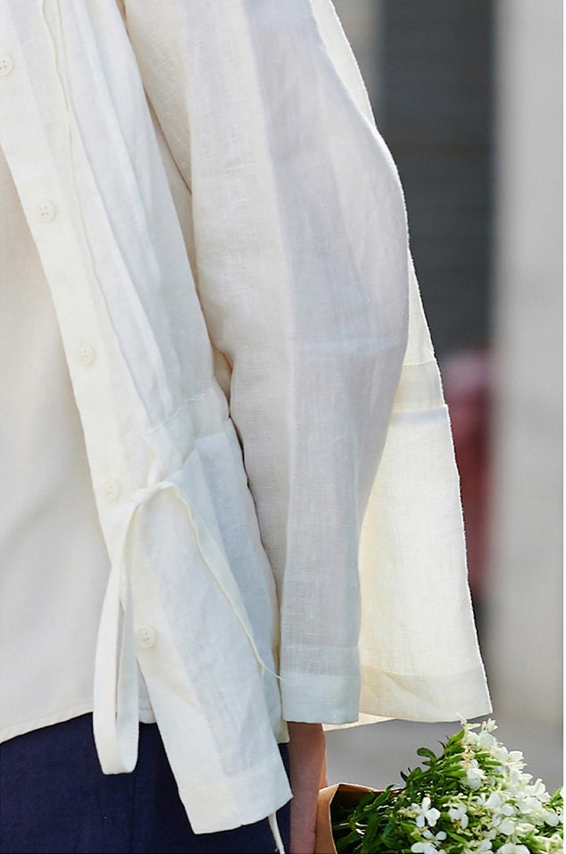 Women Linen Coat Summer Long Sleeves Blouses Pure Linen Cardigan Custom ...