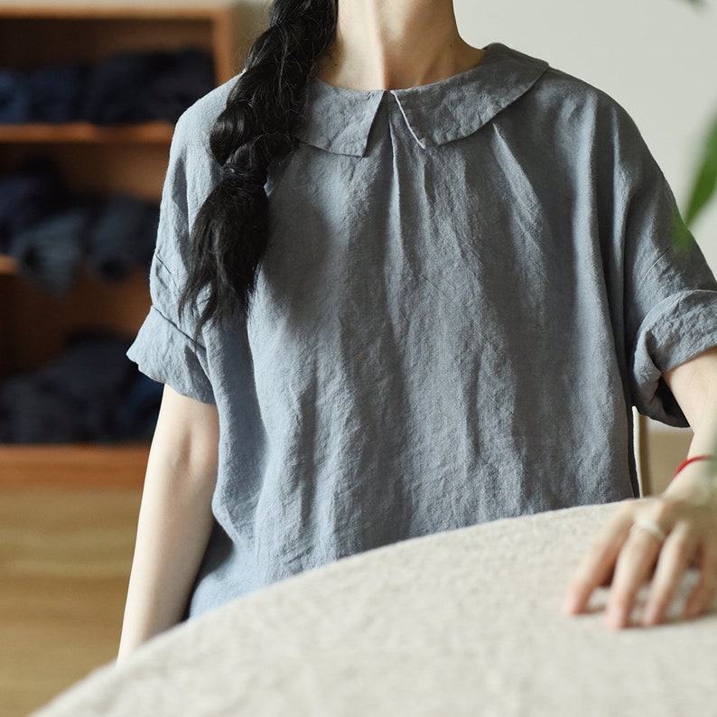 Women's Linen Dress, Linen Home Wear, Short Sleeves Long Dress, Plus ...