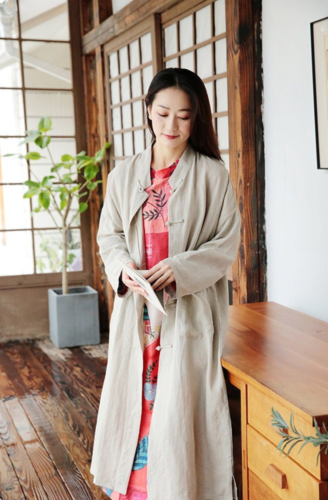 Women Linen Cardigan Linen Long Coat Spring Summer Long Sleeves Maxi ...