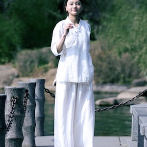 Linen Tops for Women Spring Pure Linen Coat Long Sleeves Tunic Robes ...