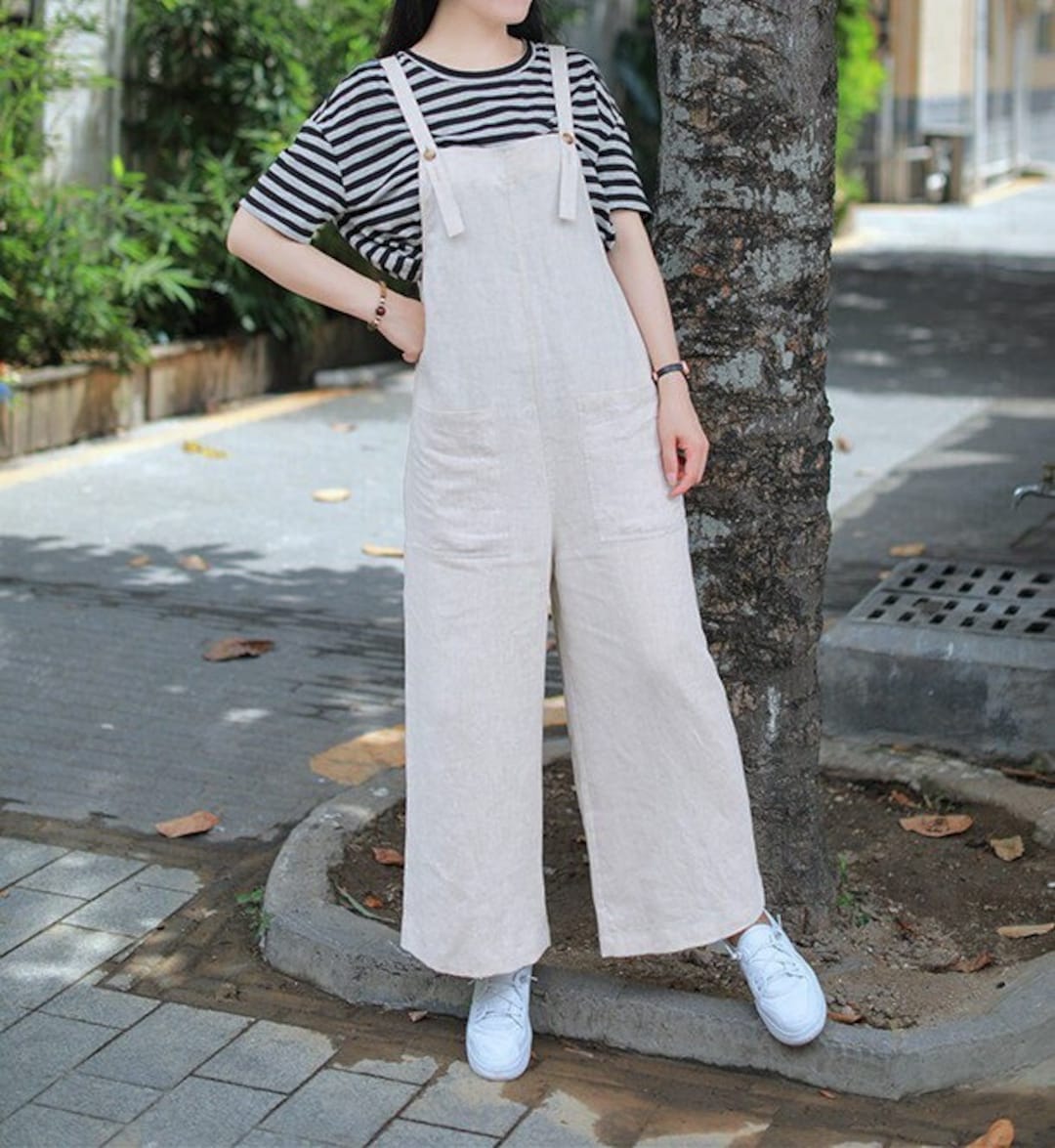 Women‘s Linen Jumpsuits Overalls Loose Fit Linen Trousers Casual Linen ...