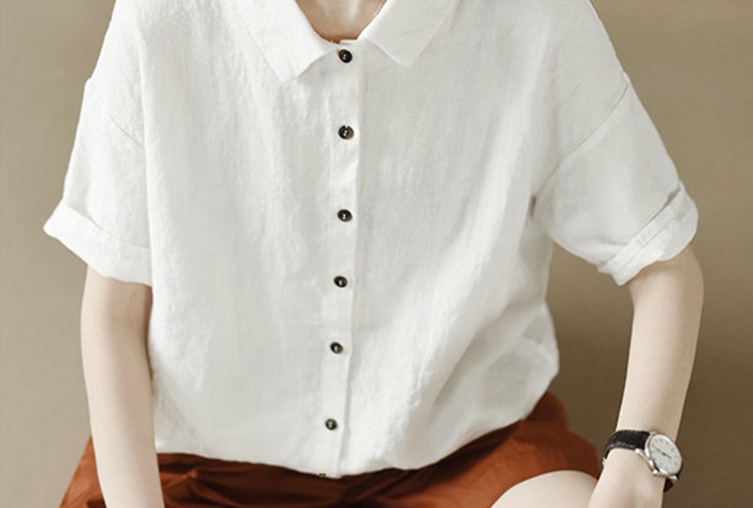 Summer Linen Tops for Women Pure Linen Clothing Short Sleeves Linen ...