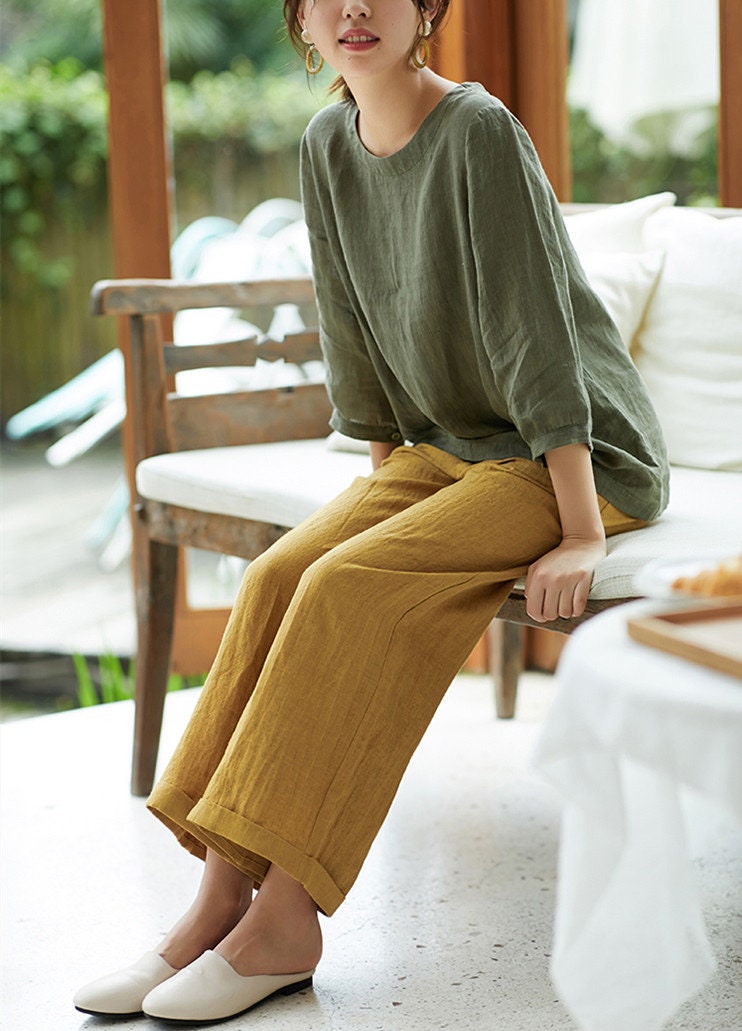 Women Tops Linen Top Long Sleeves Top Loose Casual Tops Linen | Etsy