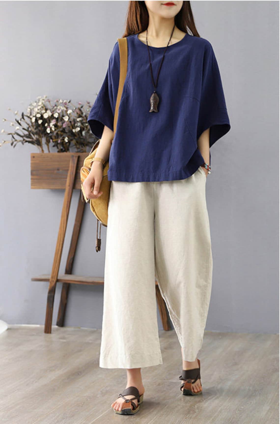 Linen Tops for Women Short Sleeves Blouses Loose Soft Casual - Etsy