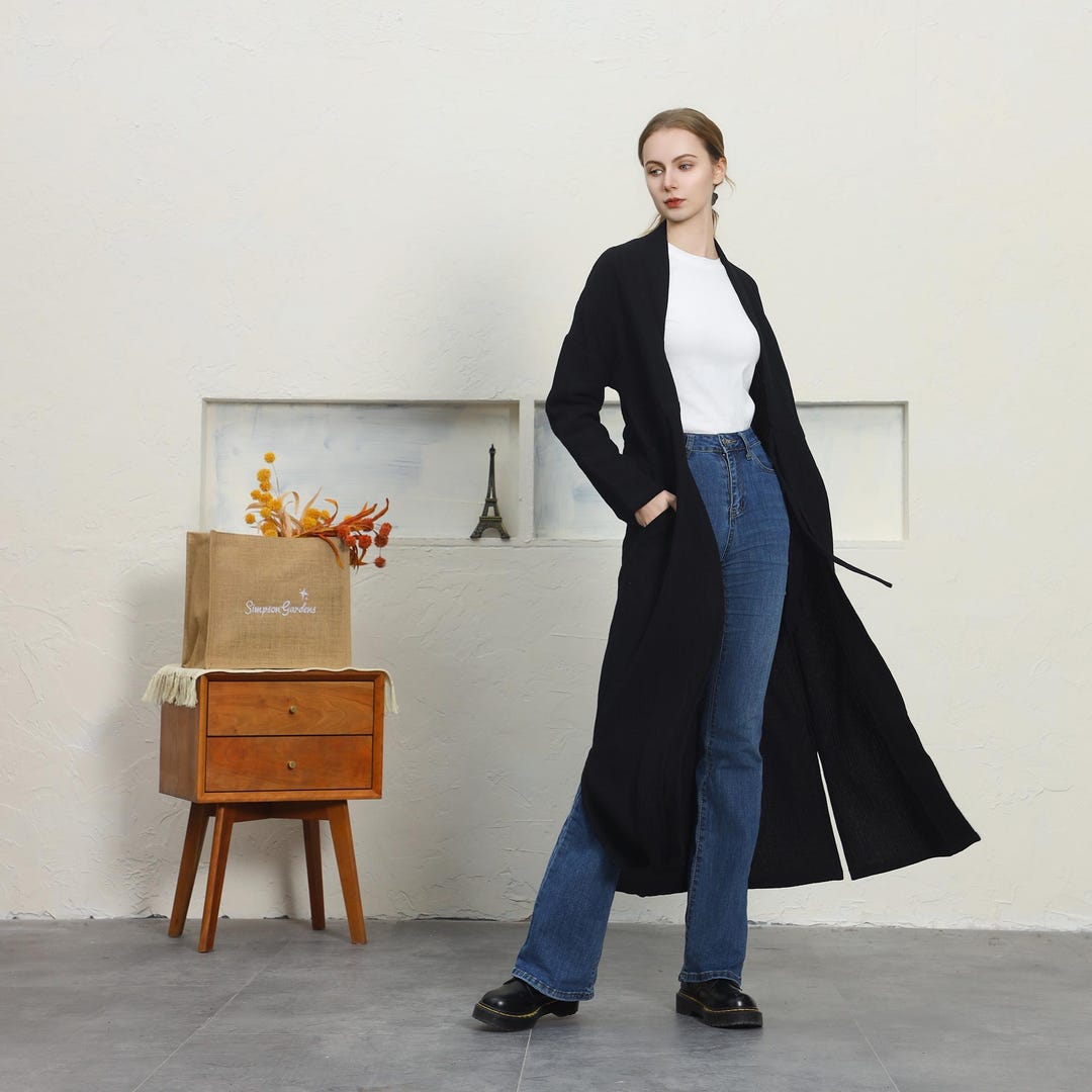 Women Cotton Linen Cardigan Custom Coat Linen Long Jacket Long Sleeve ...